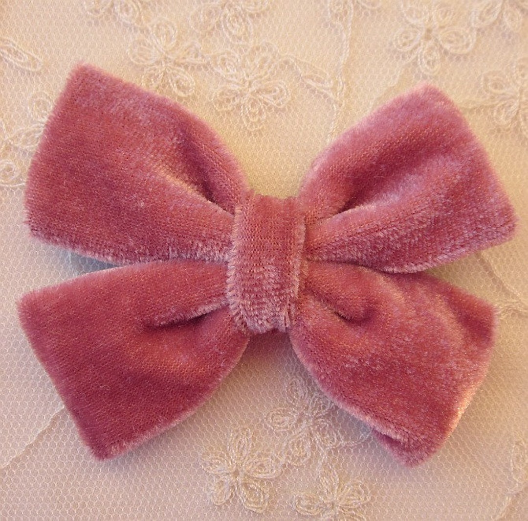 3.5 Inch MAUVE VELVET Ribbon Bow Applique Bridal Baby Hair Accessory ...