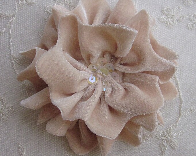 TAN Velvet Ribbon Rose Fabric Sequin Beaded Flower Applique - Etsy