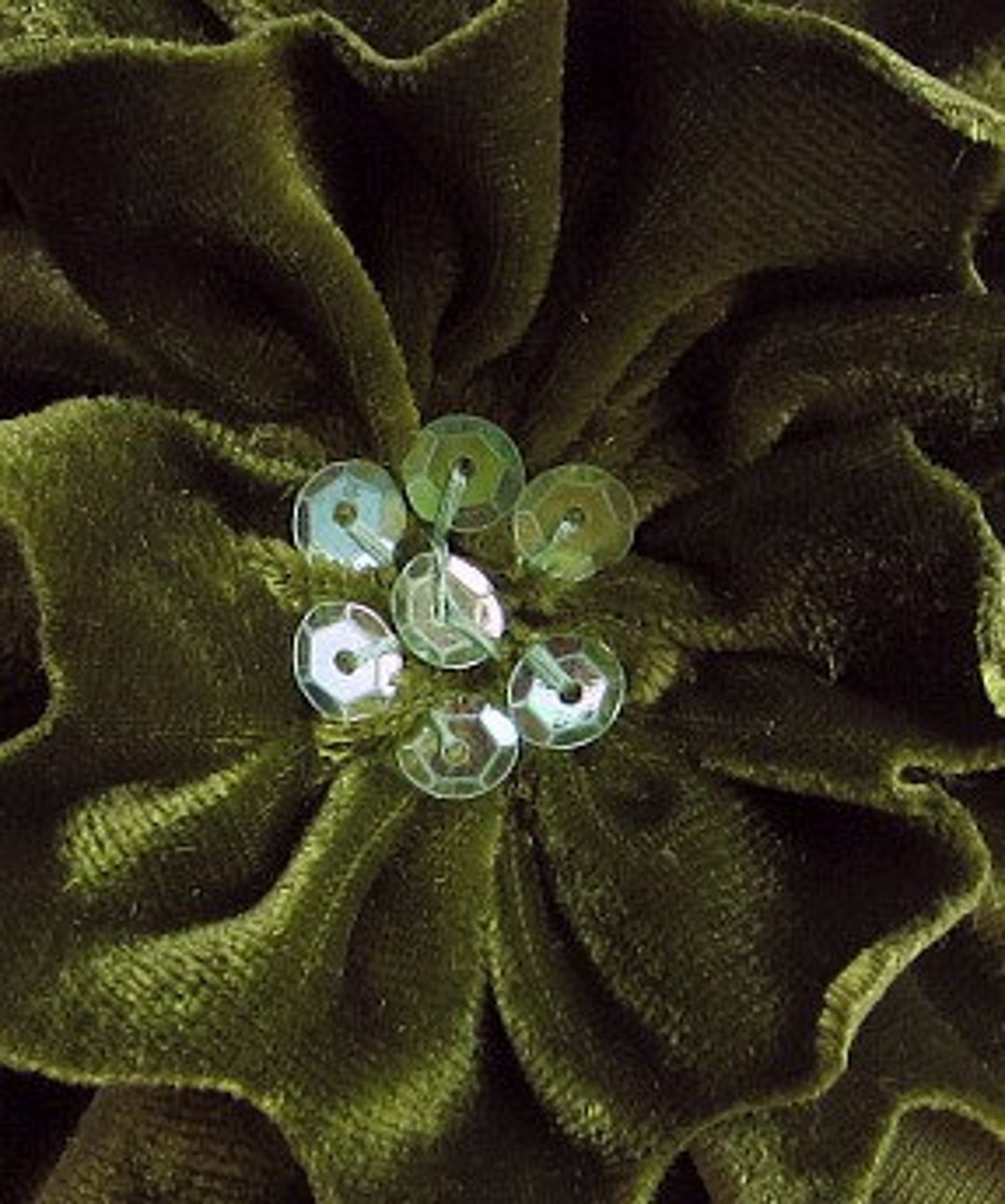 OLIVE GREEN Velvet Ribbon Rose Fabric Sequin Beaded Flower | Etsy