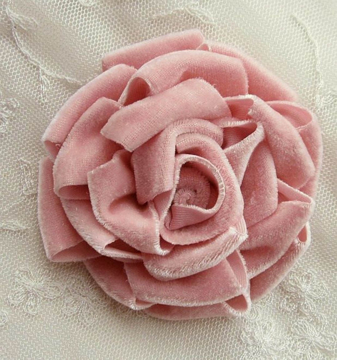 3.5 Inch Velvet Ribbon Rose Fabric Flower Pink Hat Corsage Pin Baby ...