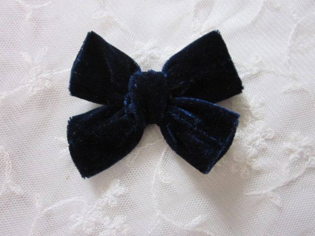 Navy Blue VELVET Ribbon Bow Applique Bridal Baby Hair Accessory Pin ...