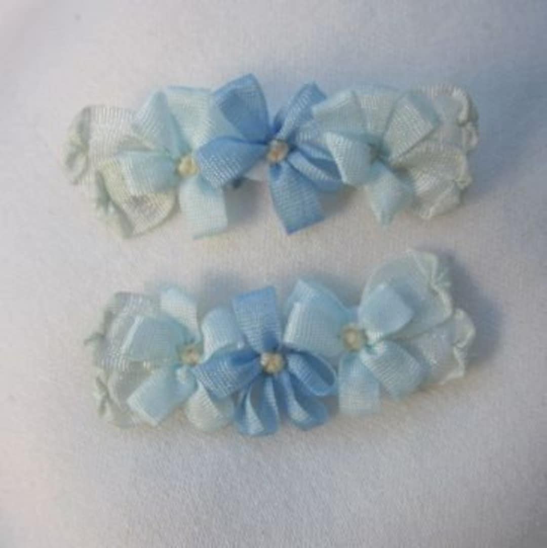 2 P VINTAGE Blue Daisy Flower Applique Embroidered Ribbon Antique ...