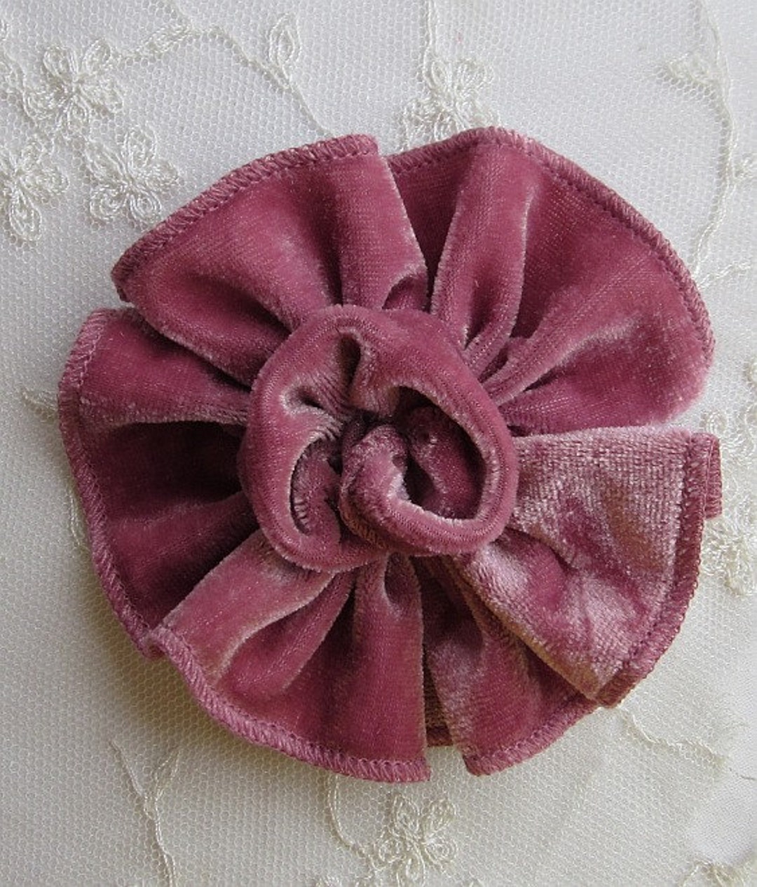 Dusty Pink Velvet Ribbon Rose Fabric Flower Applique Garden Hat Bow ...