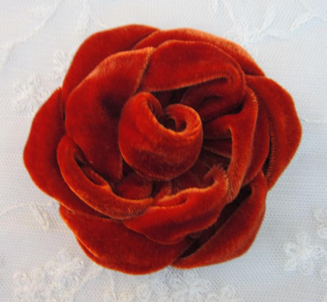 RUST Velvet Ribbon Rose Fabric Flower Floral Applique Garden Hat Bow ...