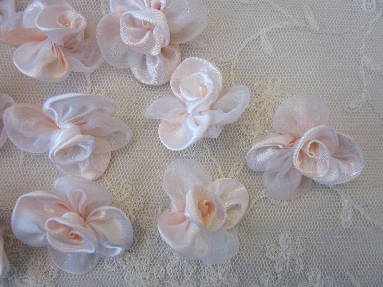 12 Pc PEACH WHITE Satin Organza Ribbon Fabric Rose Flower - Etsy