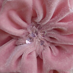 PINK Velvet Ribbon Rose Fabric Sequin Beaded Flower Applique - Etsy