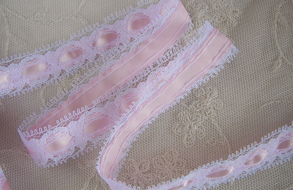 3 Yards 3/4 PINK Insert Lace Satin Ribbon Trim Bridal - Etsy