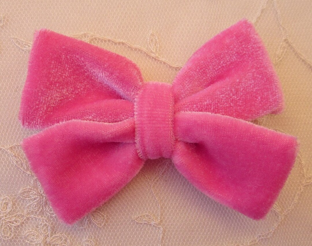3.5 Inch HOT PINK VELVET Ribbon Bow Applique Bridal Baby Hair Accessory ...