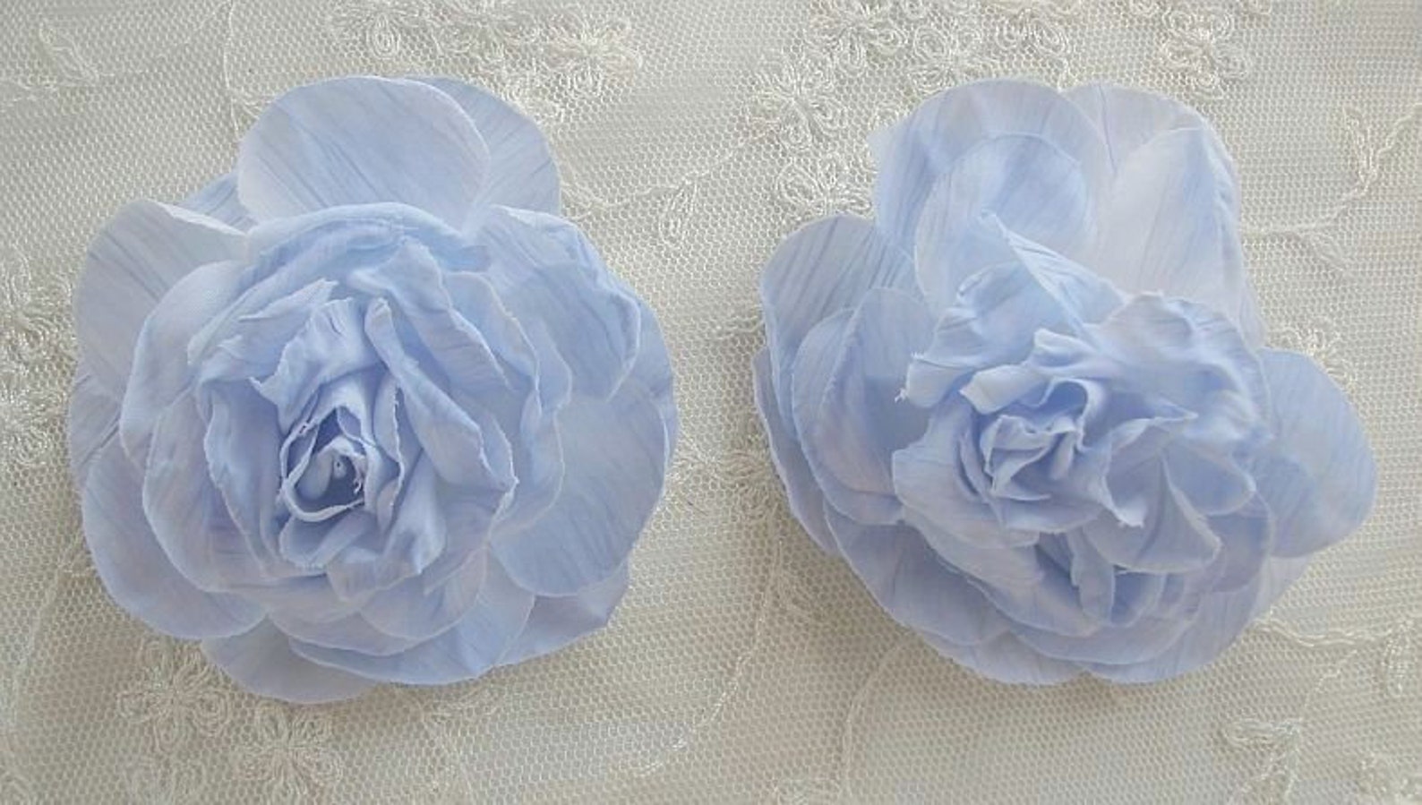 2 Pc Blue Cabbage Rose Fabric Flower Applique Crinkle - Etsy