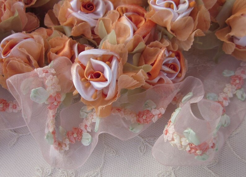 36 Pc Chic ORANGE WHITE Satin Organza Ribbon Wired Rose Peony - Etsy