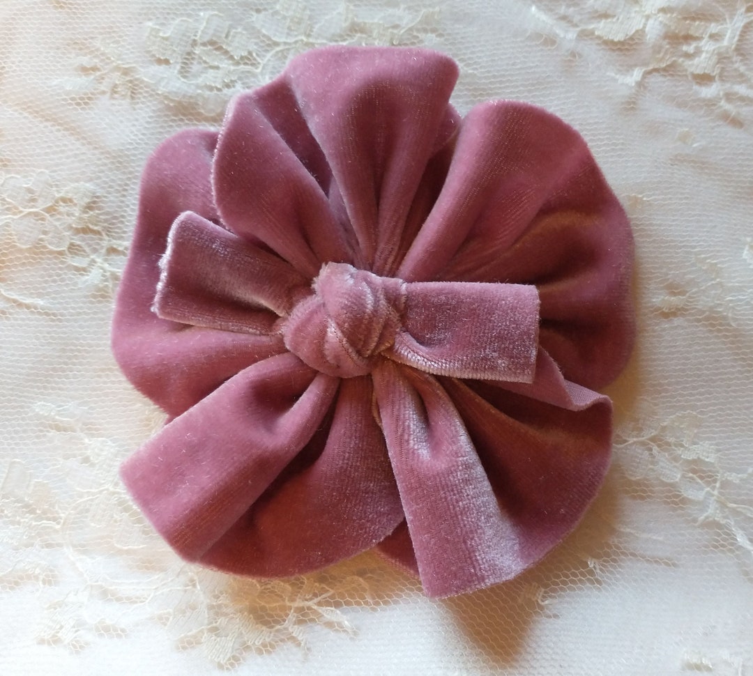 Pink Velvet Ribbon Rose Fabric Flower Floral Applique Garden Hat Bow ...