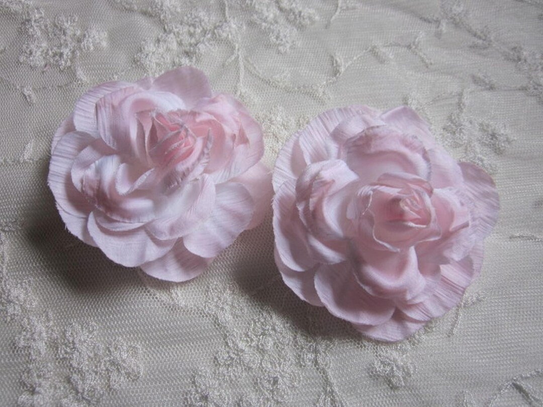 2 Pc Pink Cabbage Rose Fabric Flower Applique Crinkle Victorian Hat ...