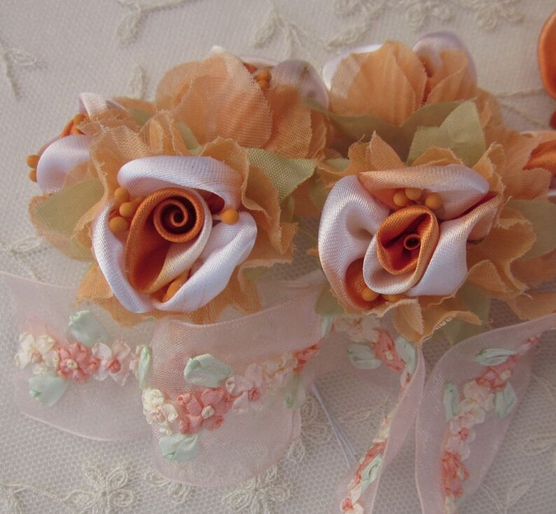 36 Pc Chic ORANGE WHITE Satin Organza Ribbon Wired Rose Peony - Etsy
