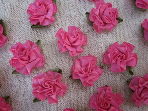18 Pc HOT PINK Satin Ribbon Fabric Flower Applique Bow Bridal | Etsy
