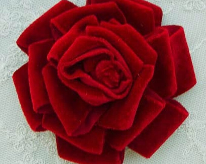 Red Velvet Ribbon Rose Fabric Flower Floral Applique Garden Hat Bow ...