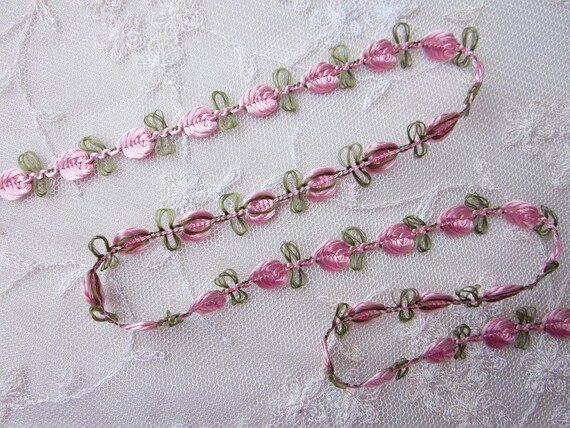 PINK Rose Bud Flower Ribbon Trim Embroidered Scrapbook Junk - Etsy