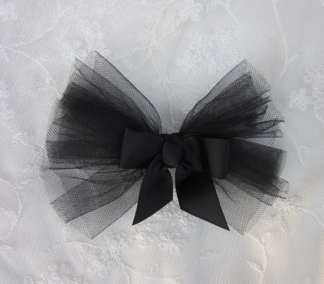 5.5 Inch BLACK Grosgrain TULLE Net Ribbon Bow Tie Applique | Etsy