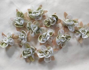 18 P BOW Ivory Satin Fabric Ribbon Rose Flower Floral Applique Bridal ...