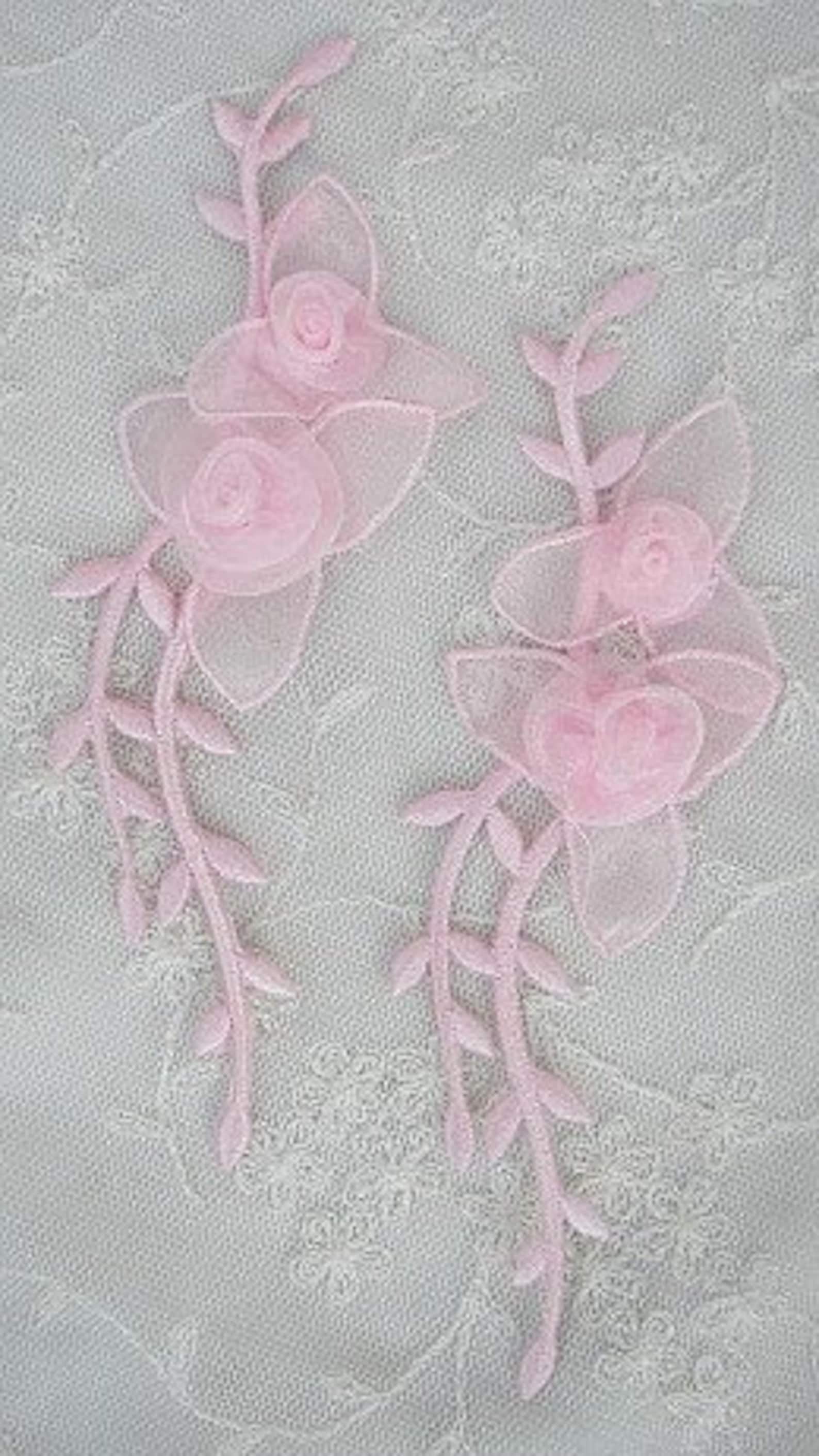 2 Pc Pink IRON ON Organza Ribbon Rose Fabric Flower Valentine - Etsy