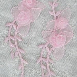2 Pc Pink IRON ON Organza Ribbon Rose Fabric Flower Valentine - Etsy