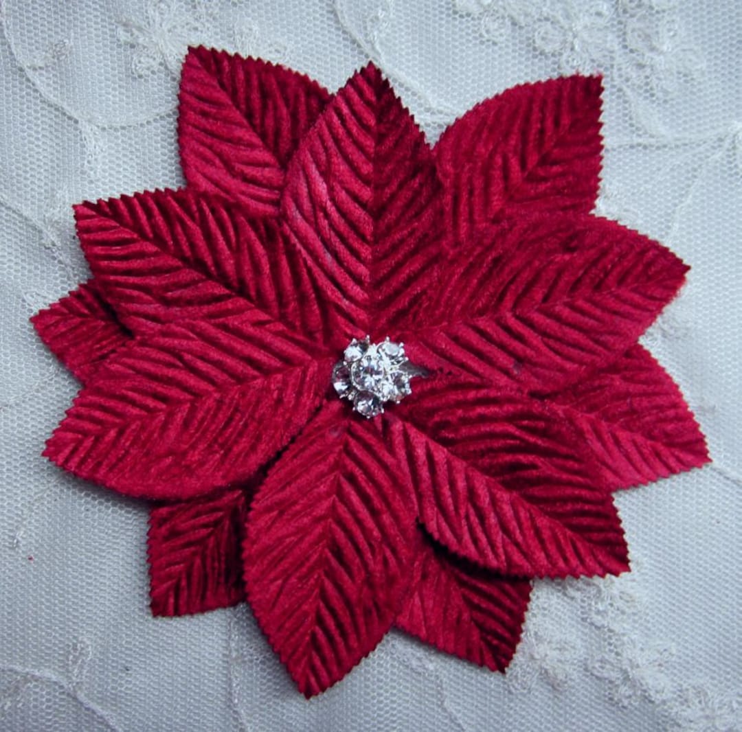12 Pc Dark Scarlet Red VELVET Embossed LEAF Leaves Applique Fairy Bow ...