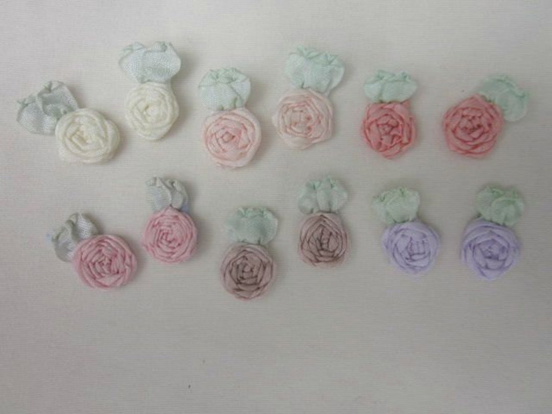 12PC Ribbon Rosette Spider Rose Flower Applique Vintage HANDMADE Pink ...