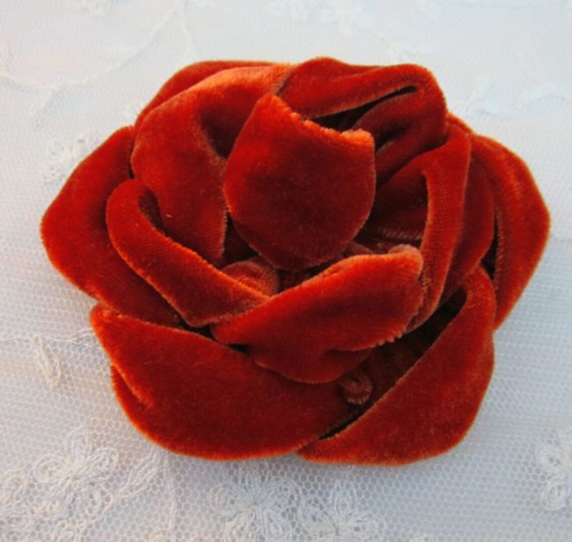 RUST Velvet Ribbon Rose Fabric Flower Floral Applique Garden - Etsy
