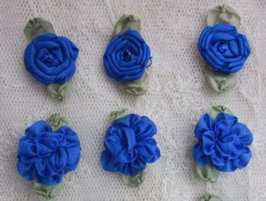 6 Pc Applique Royal Blue Ribbon Rosette Spider Rose Flower W Stone ...
