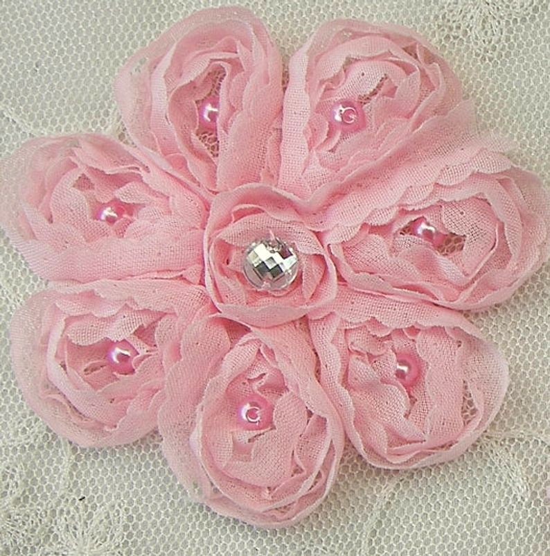2 Pc 3 Inch Ribbon Rose Baby Pink Flower Sewing Bridal - Etsy