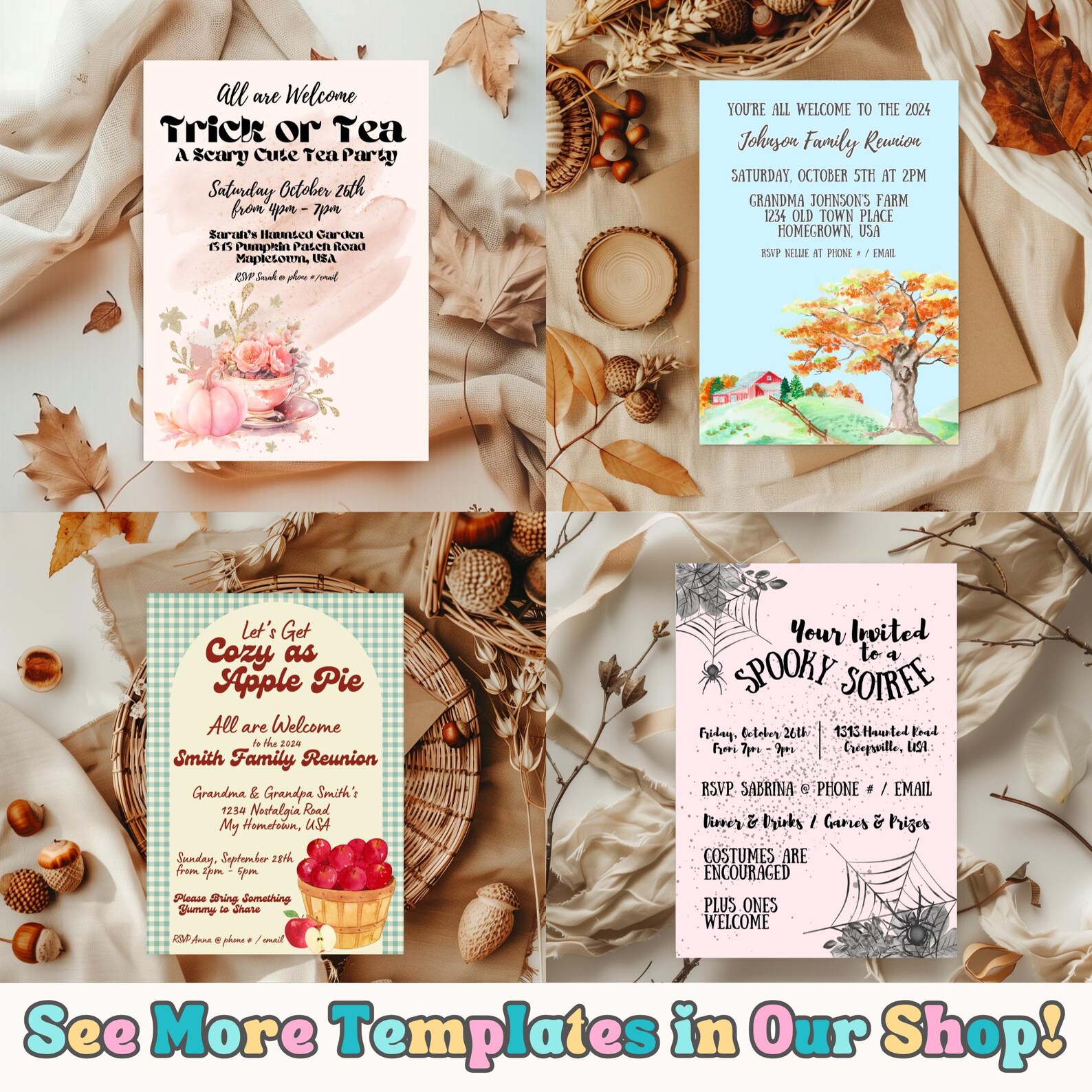 Editable Elegant Autumn Leaves Thanksgiving Dinner Invitation Canva ...