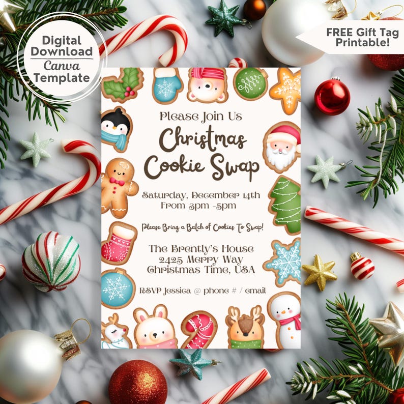 Editable Christmas Cookie Swap/exchange Invitation Canva Template ...