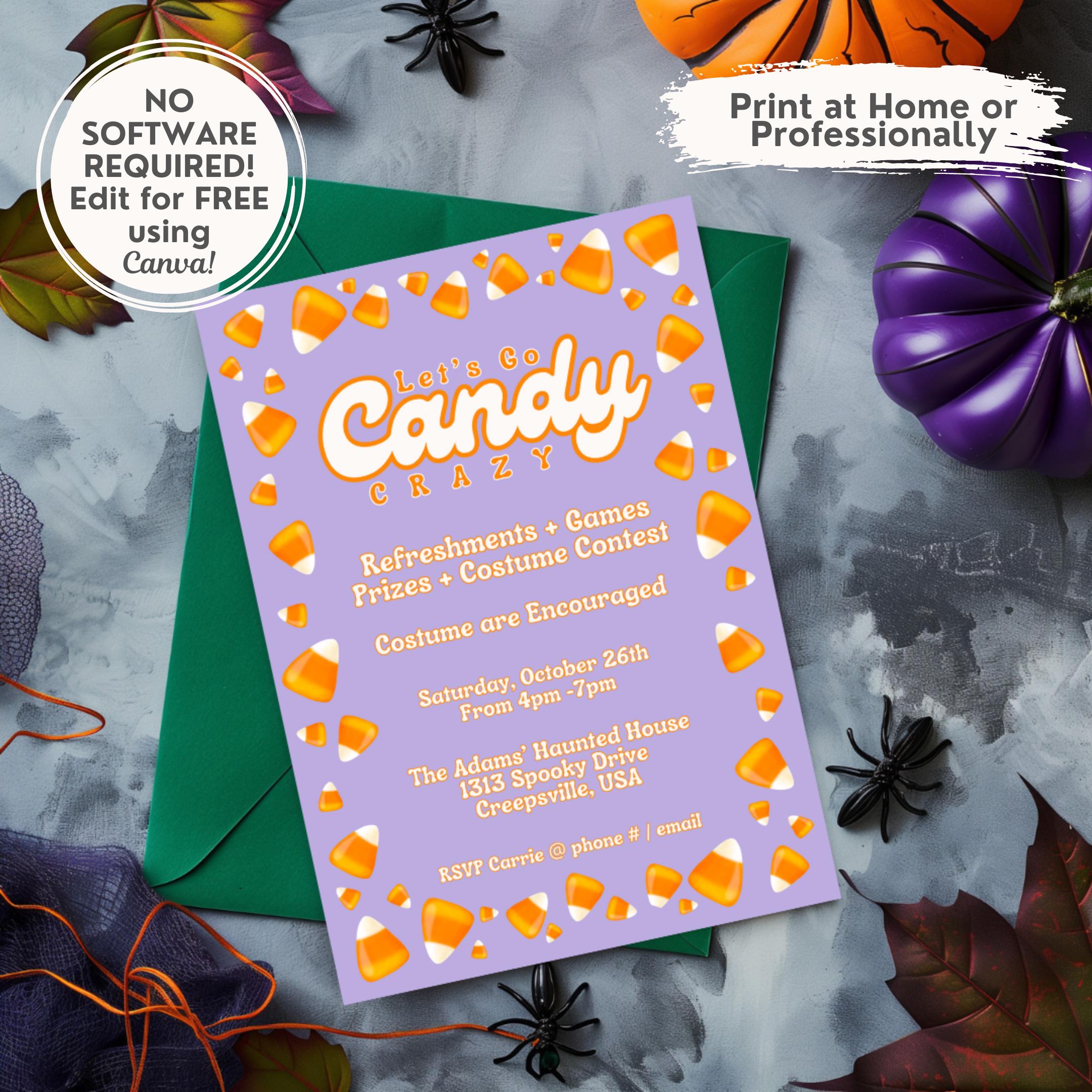 Editable Candy Corn Craze Halloween Party Invitation Canva Template ...