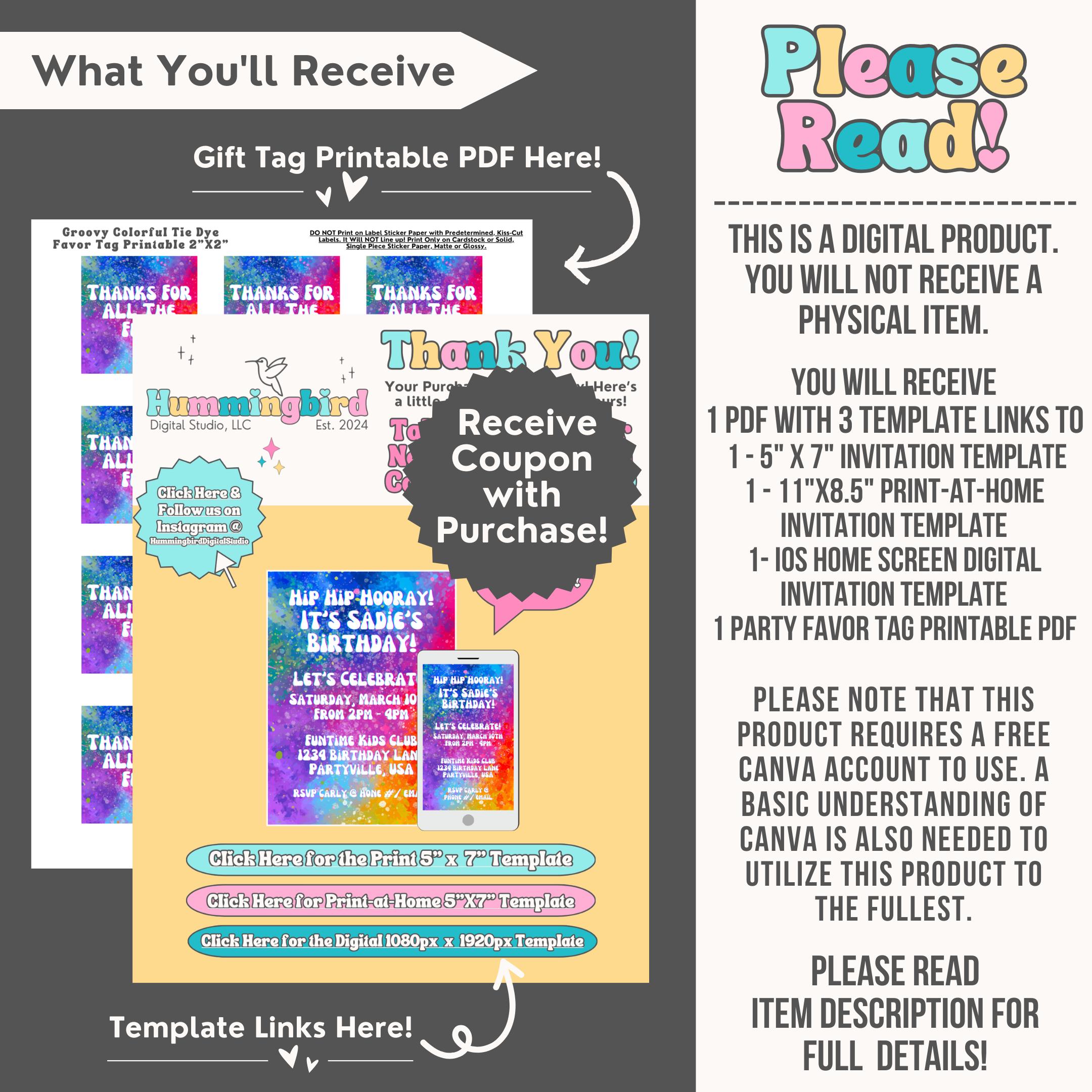 Editable Groovy Colorful Tie Dye Birthday Party Invitation Canva ...