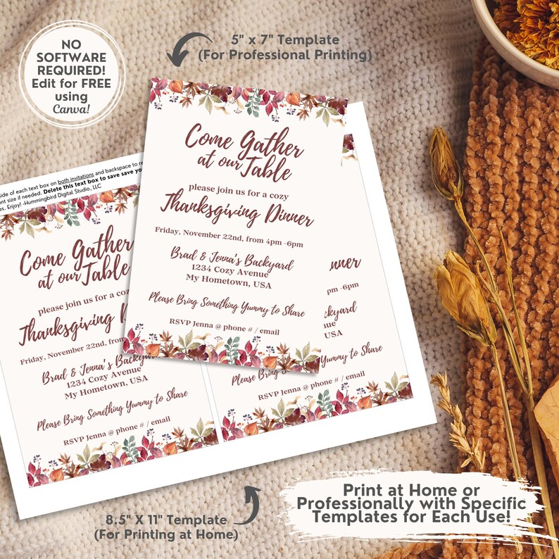 Editable Elegant Autumn Leaves Thanksgiving Dinner Invitation Canva ...
