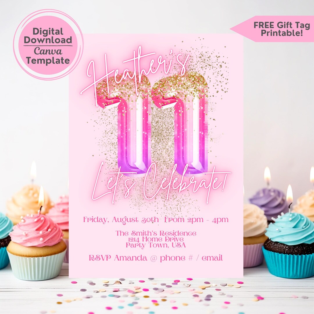 Editable Pink Princess Number Balloon Girls 11th Birthday Party ...