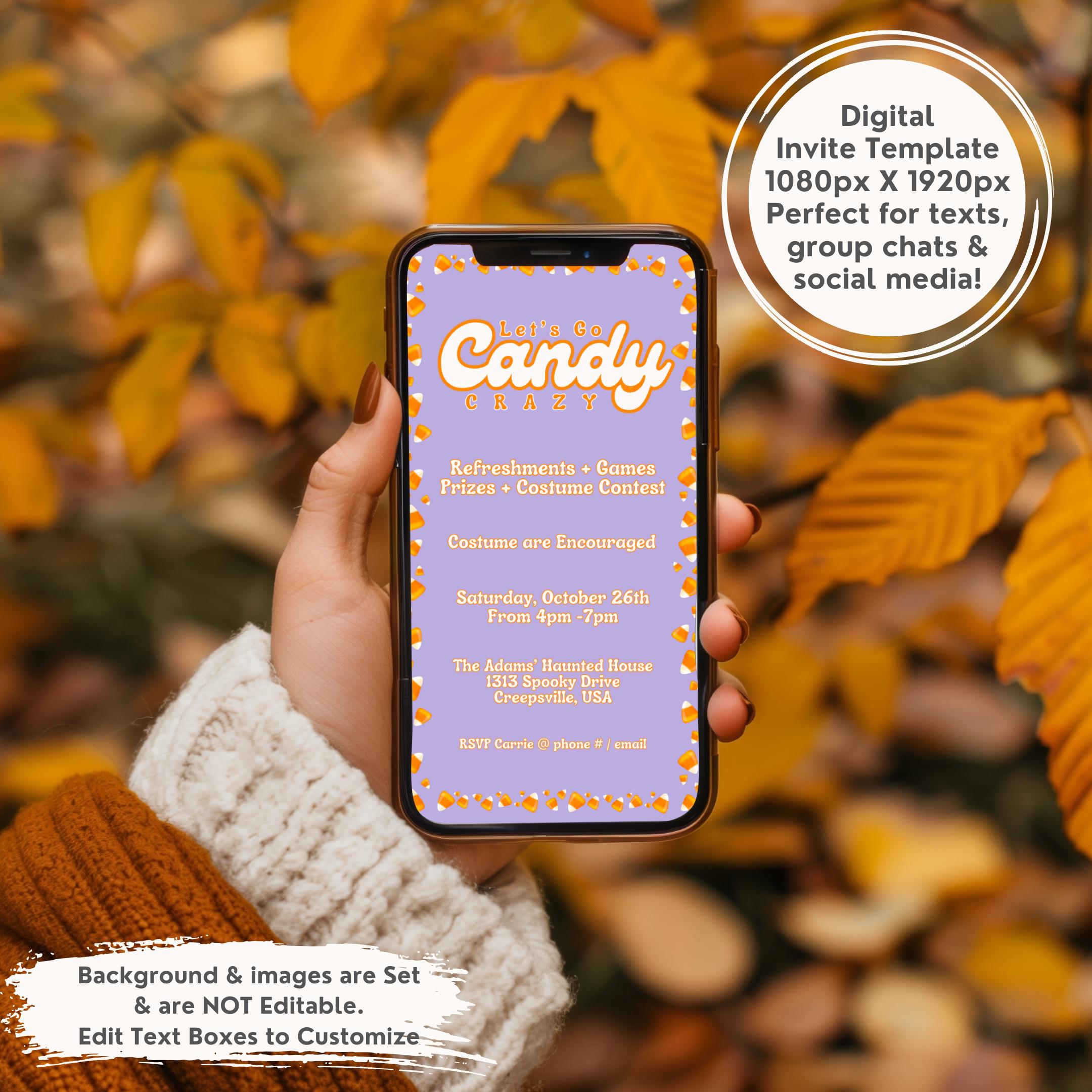 Editable Candy Corn Craze Halloween Party Invitation Canva Template ...