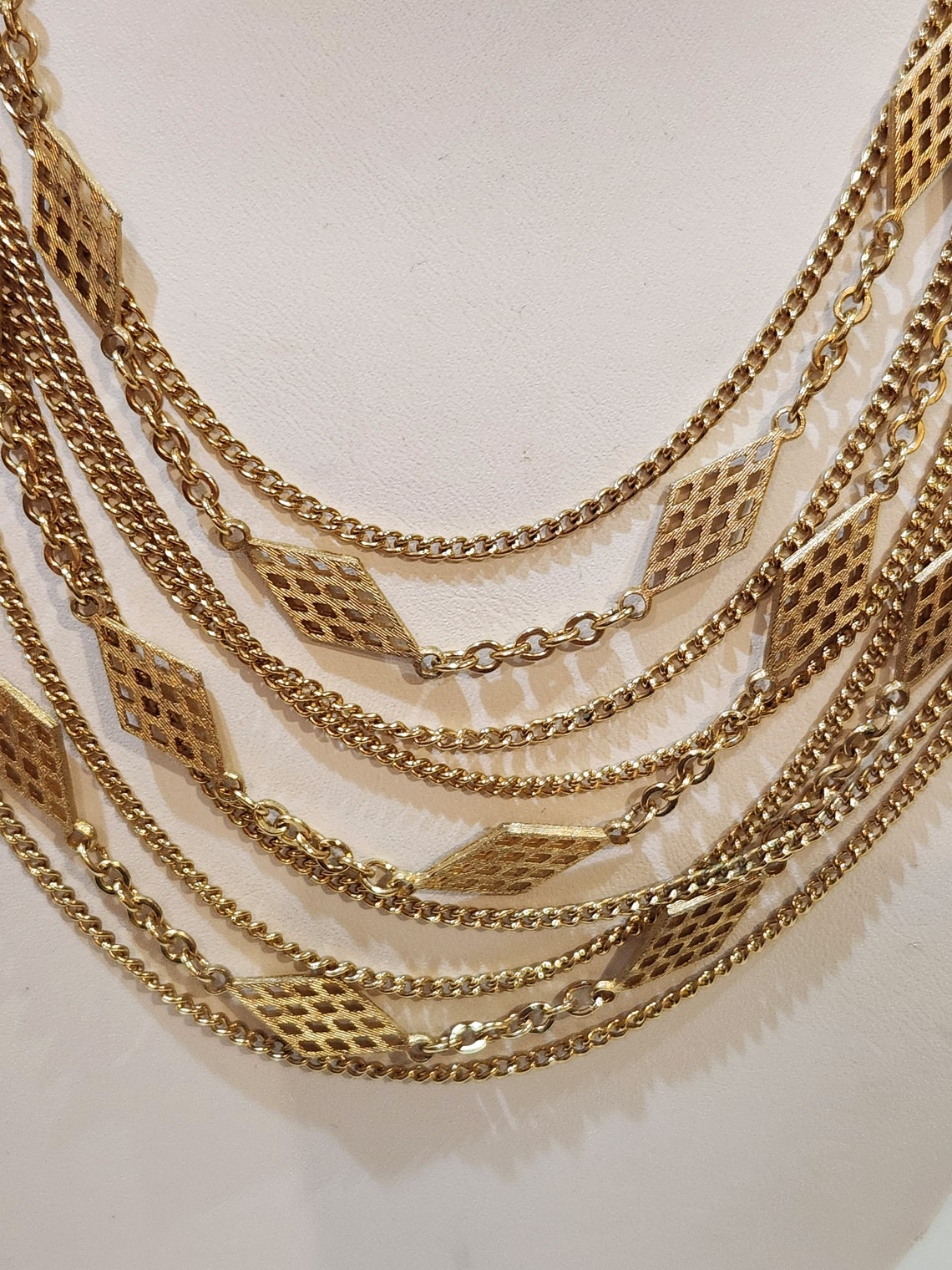 Gorgeous Vintage Nine Strand Muted Gold Chain Like Necklace, Adjustable ...