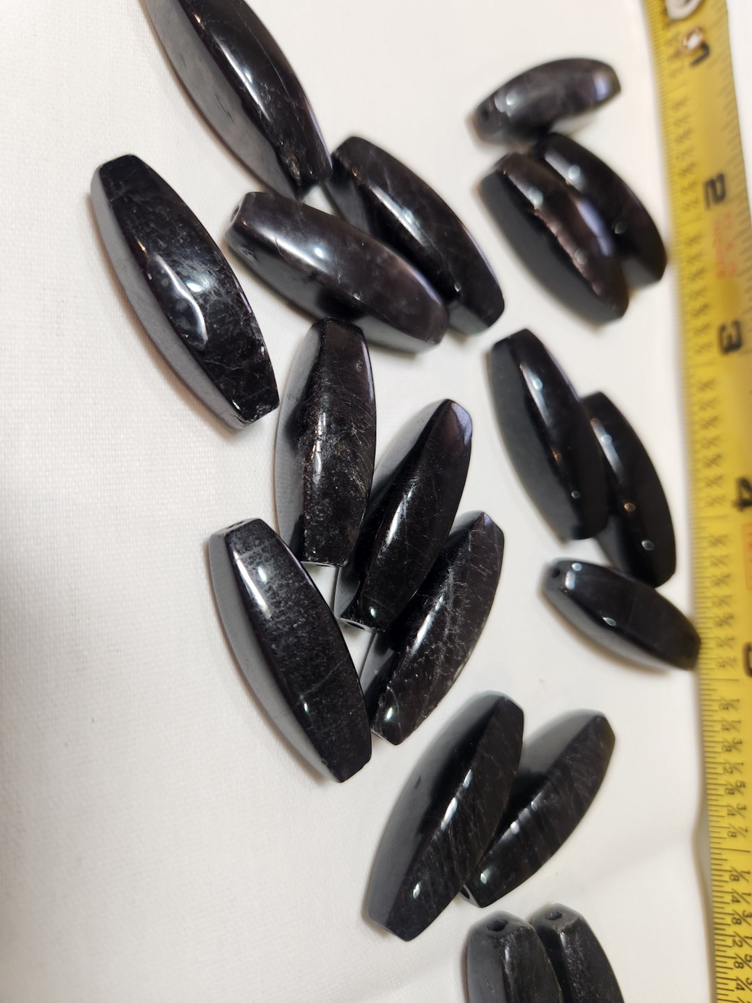 Long Flattened Black Agate Tube Beads, 29mm X 9mm - Etsy