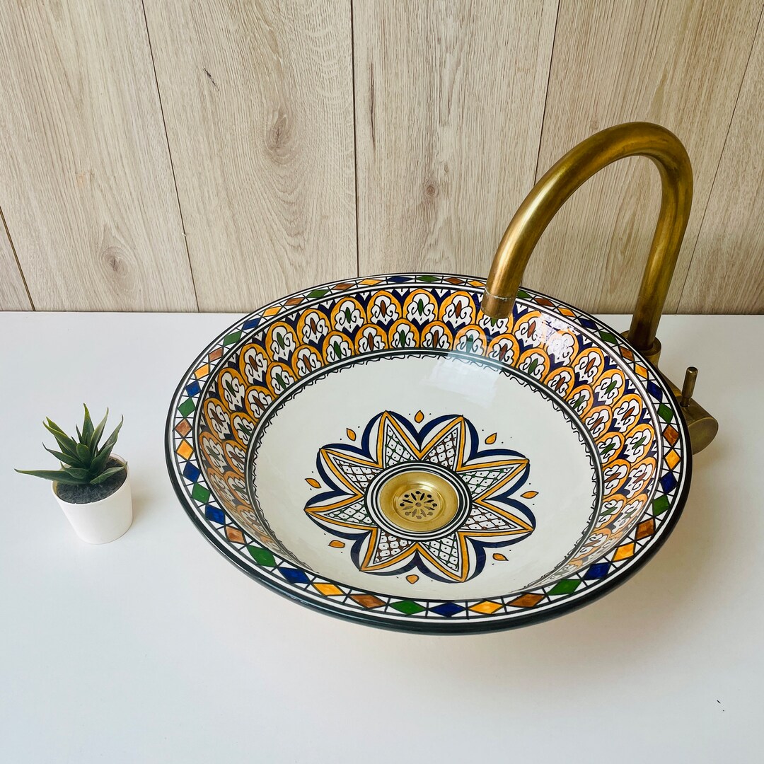 Ceramic Sink-basin With Mid-century Modern-artisanal Farmhouse Hand ...