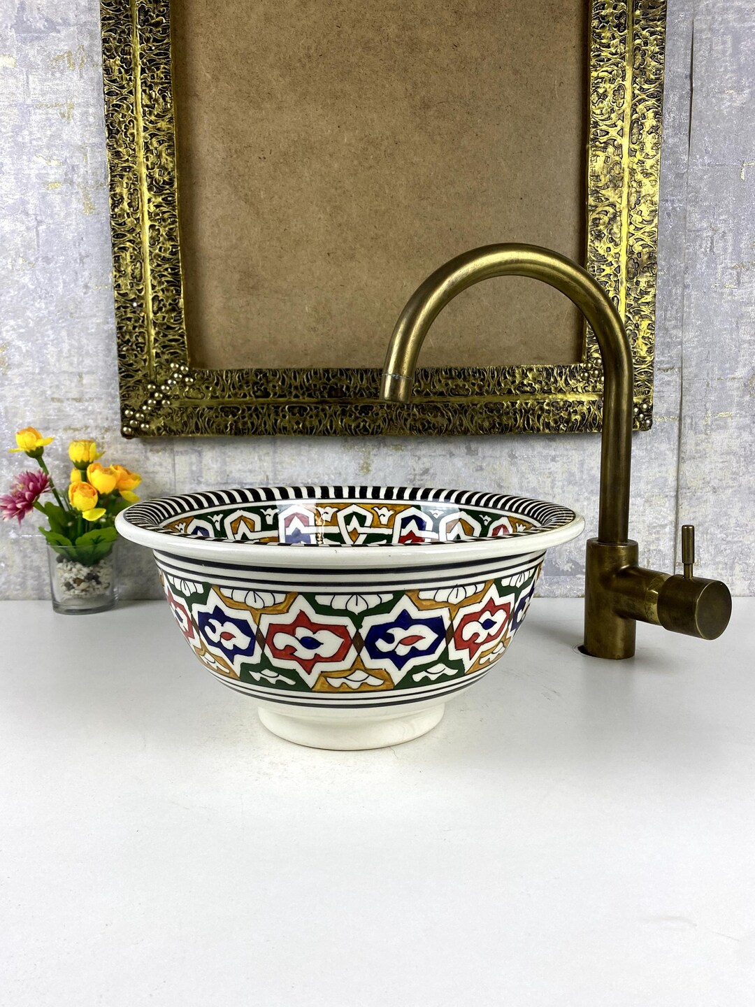Moroccan Hand-painted Ceramic Basin Bathroom Decor Washbasin Handmade ...