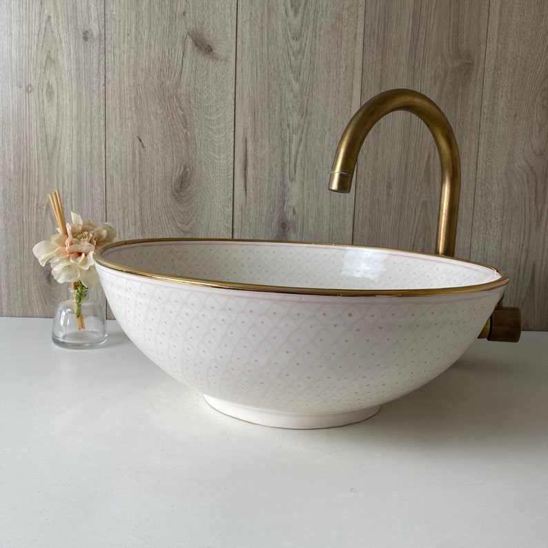 Ceramic Sink With Rim Gold 14k artisanal Bathroom Decor Basin. - Etsy