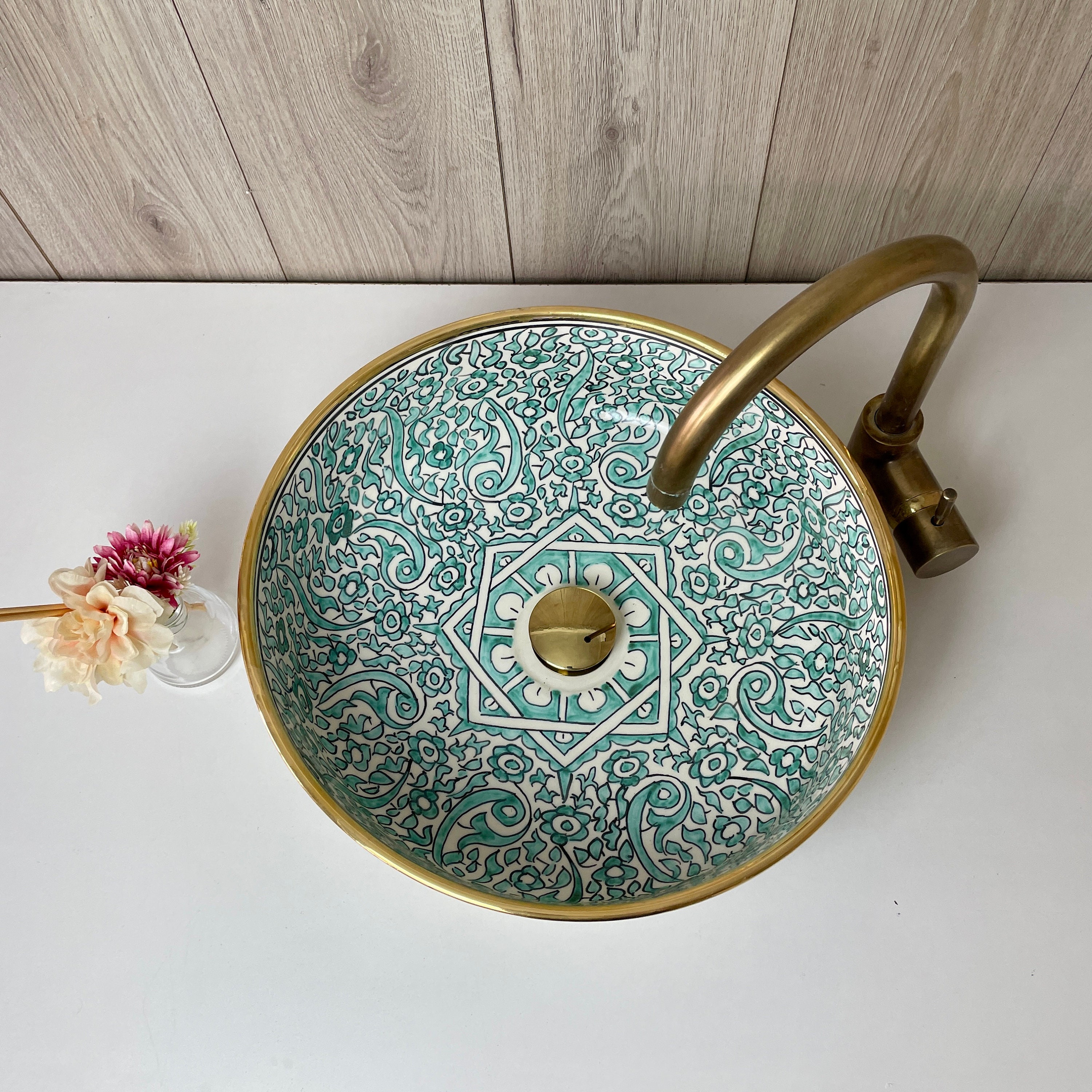Ceramic Sink-basin With Edge Gold 14k Modern-artisanal 100% Hand ...