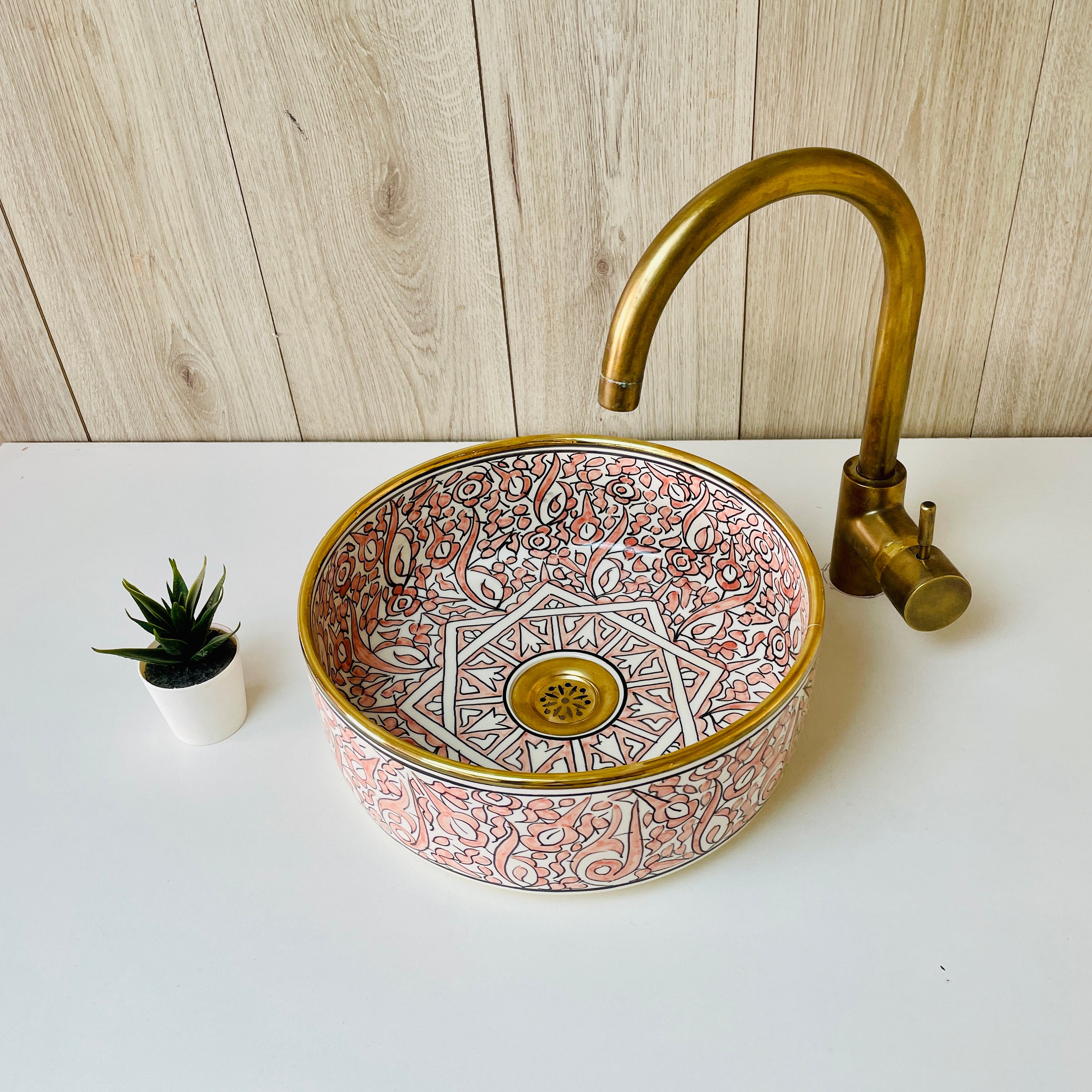 Ceramic Sink-basin With Edge Gold 14k Modern-artisanal Farmhouse Hand ...
