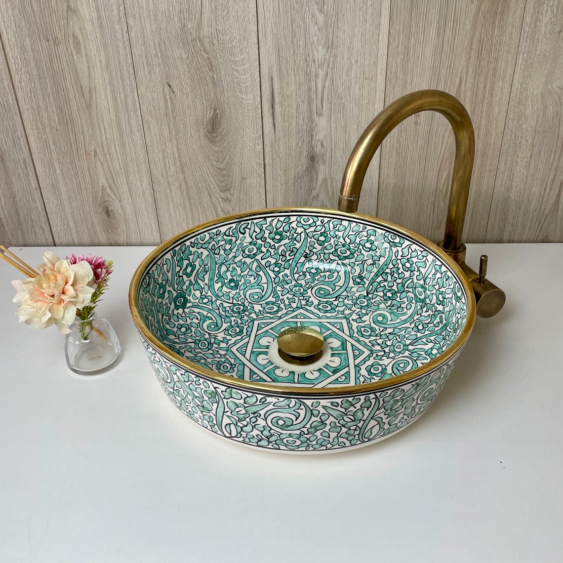 Ceramic Sink-basin With Edge Gold 14k Modern-artisanal 100% Hand ...