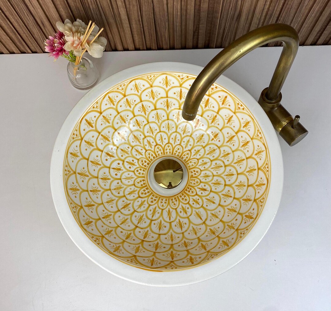 Handcrafted Sink for Bathroom 100% Hand-painted Farmhouse Pottery Sink ...