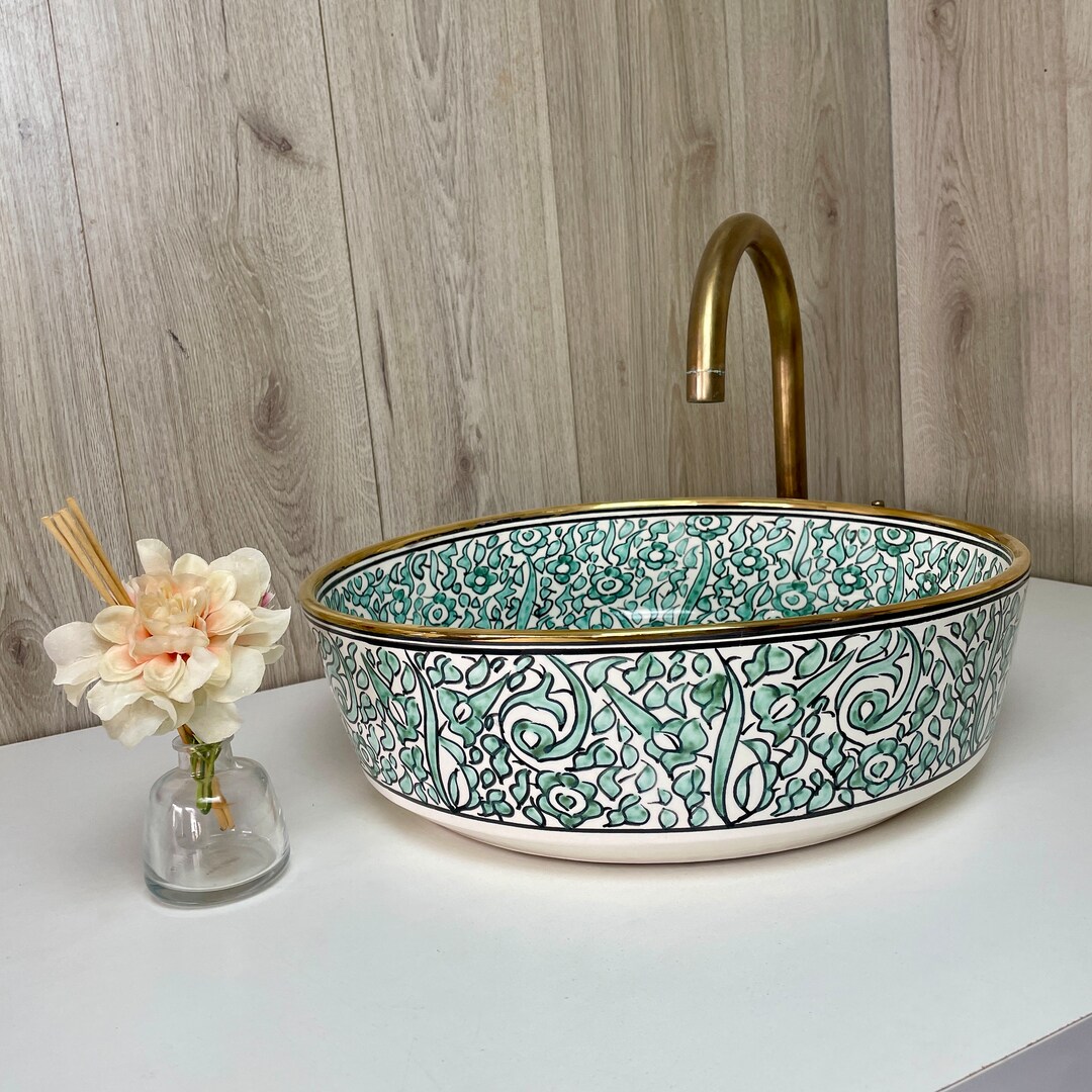 Ceramic Sink-basin With Edge Gold 14k Modern-artisanal 100% Hand ...