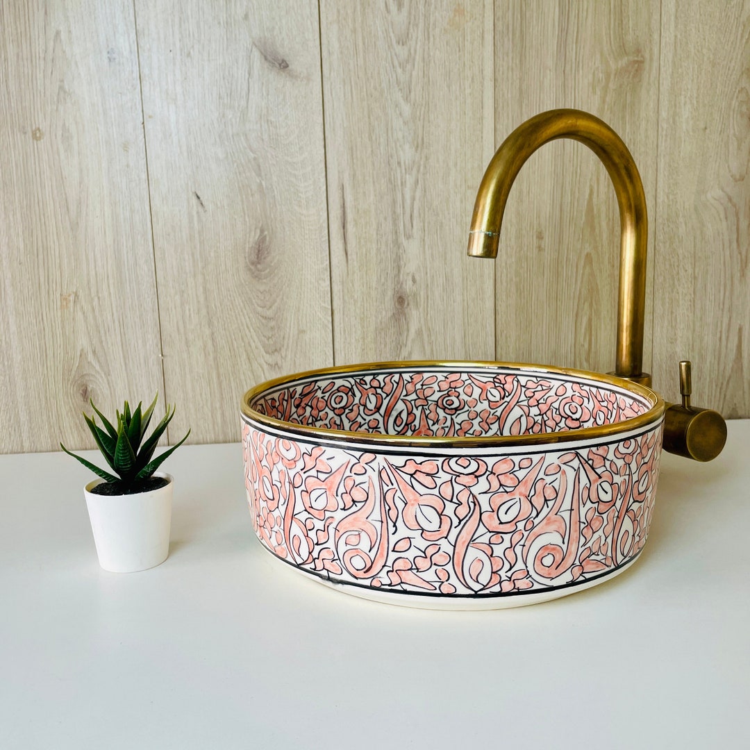 Ceramic Sink-basin With Edge Gold 14k Modern-artisanal Farmhouse Hand ...