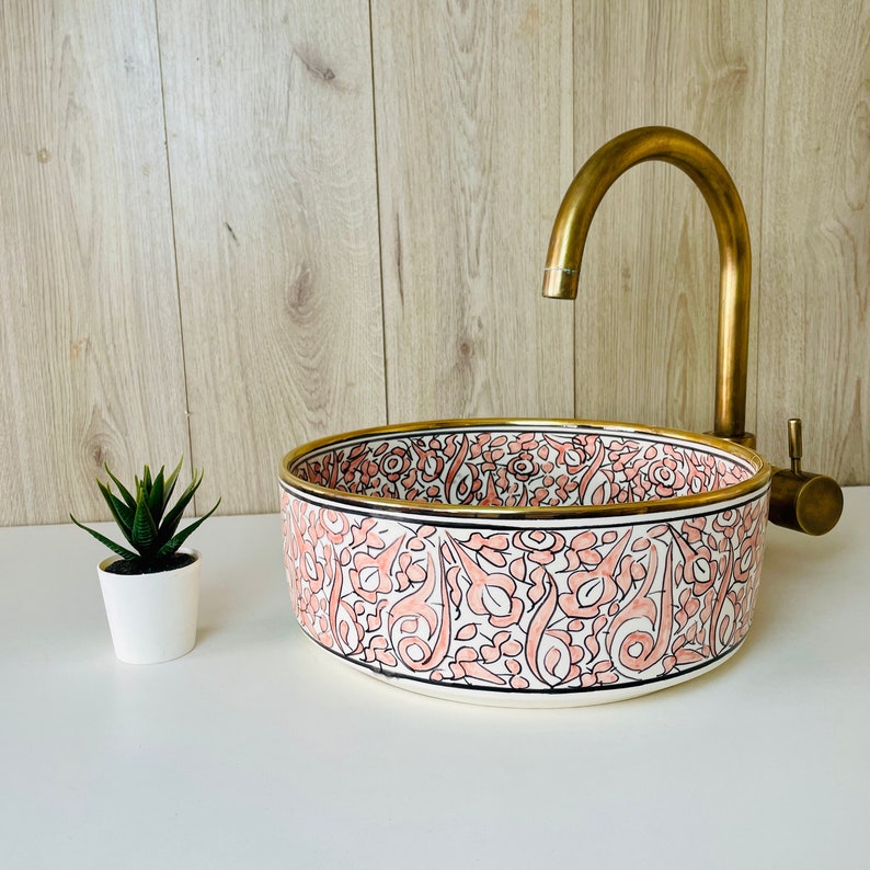 Ceramic Sink-basin With Edge Gold 14k Modern-artisanal Farmhouse Hand ...