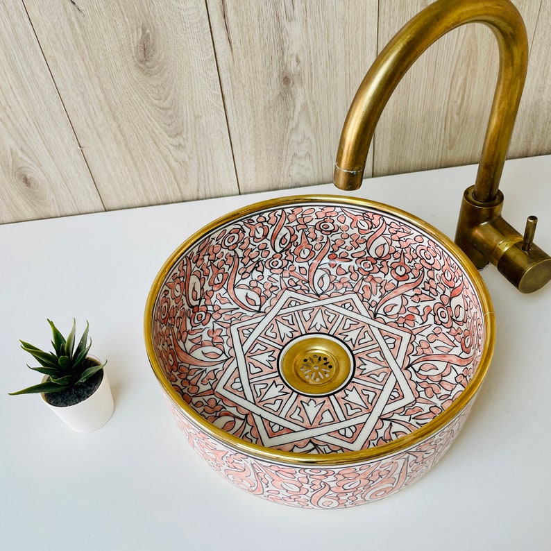 Ceramic Sink-basin With Edge Gold 14k Modern-artisanal Farmhouse Hand ...