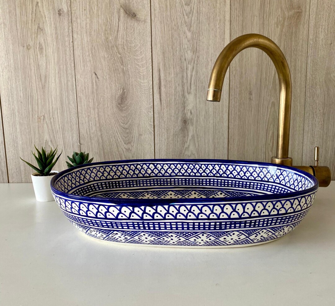 Oval Blue Ceramic Sink Bathroom Sink 100% Hand-painted. - Etsy